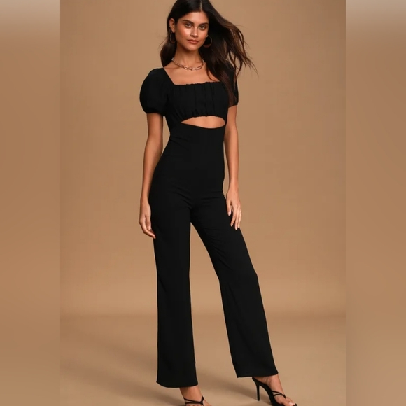 Lulus | Pants & Jumpsuits | Lulus Jumpsuit Room For Love Black Puff ...